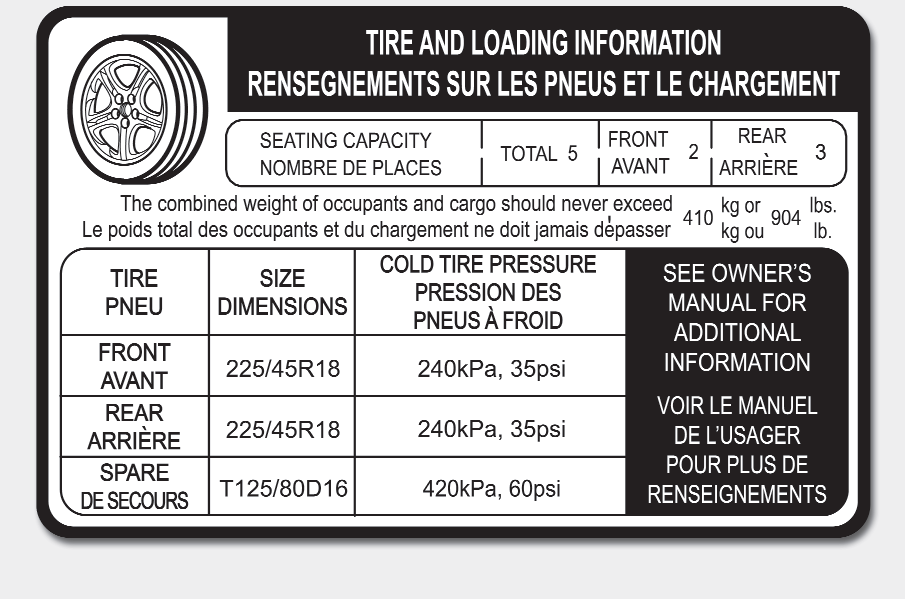 Hyundai Sonata: Tire and loading information label - Vehicle load limit ...